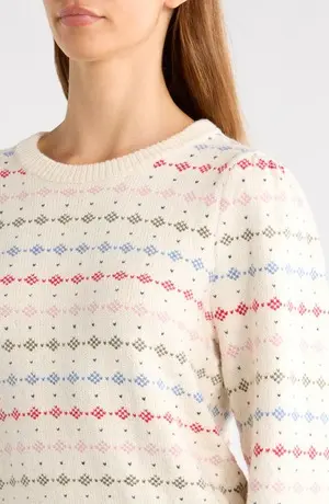 Marine Layer Alma Puff Sleeve Cotton Blend Sweater - Ivory Multi