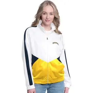 G-III SPORTS BY CARL BANKS Navy Milwaukee Brewers Rally Rhinestone Raglan Full-zip Track Jacket - White