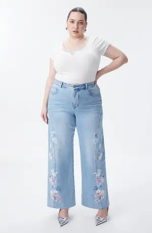 BAYEAS Embroidered High Waist Wide Leg Jeans