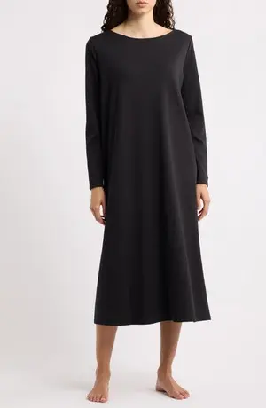 Eileen Fisher Bateau Neck Organic Pima Cotton Midi Dress - Black