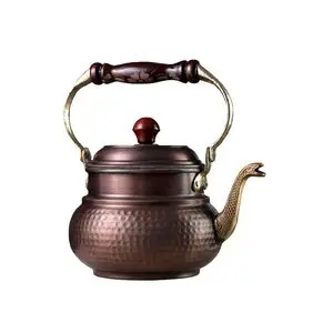 ANATOLIACRAFT Hammered Copper Teapot With Engraved Handle - Black