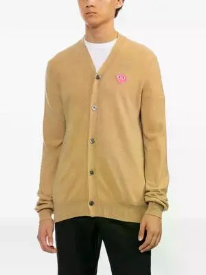 Play Comme Des Garcon Logo-embroidered Cardigan - Brown