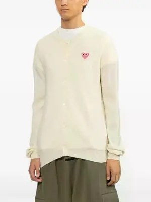 Play Comme Des Garcon Logo-embroidered Cardigan - Neutrals