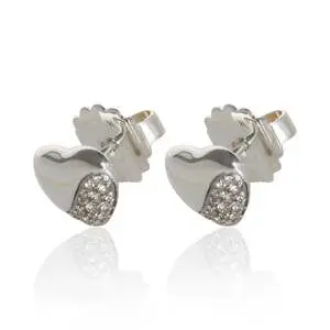John Hardy Sterling Silver Diamond Pebble Heart Earrings