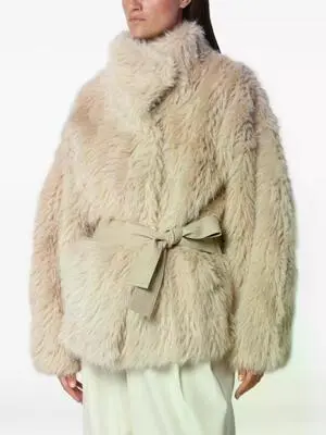 Source Unknown Ilaria Belted Faux-fur Jacket - Neutrals
