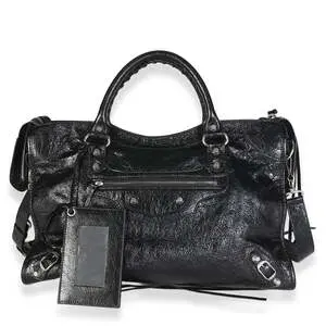 Balenciaga Agneau Arena Silver Hardware Le City Bag - Black