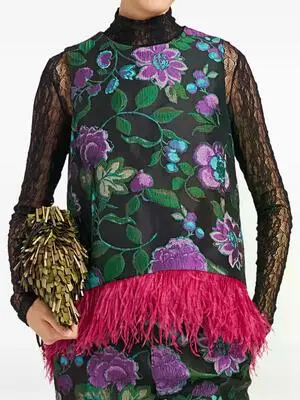 La DoubleJ La Scala Feather-trim Top - Black