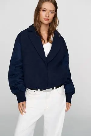 Maeve Wool Blend Notched Collar Jacket - Navy