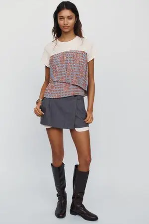 Maeve Pleated Twofer Tee - Blue Pattern