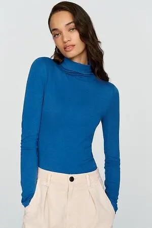 Anthropologie Arena Wool Blend Fitted Turtleneck Top - Blue