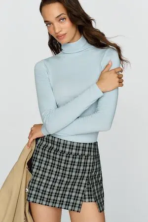 Anthropologie Arena Wool Blend Fitted Turtleneck Top Light Blue