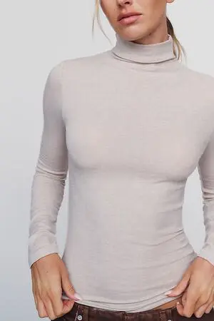 Anthropologie Arena Wool Blend Fitted Turtleneck Top - Tan