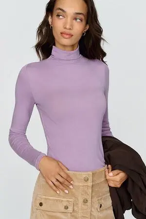 Anthropologie Arena Wool Blend Fitted Turtleneck Top - Violet