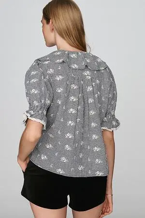 RAISONNEL Embroidered Ruffle Blouse