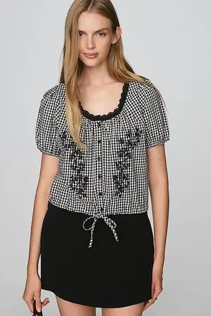 RAISONNEL Embroidered Puff-sleeve Blouse - Black Pattern