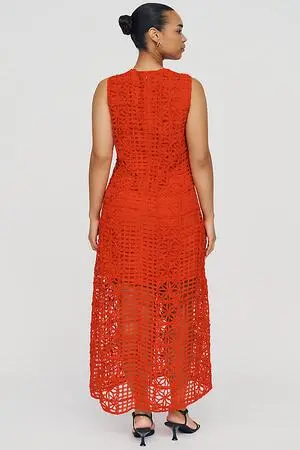 English Factory Eyelet Lace Midi Dress - Red
