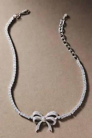 Nadri Eros Bow Chocker Necklace - Silver