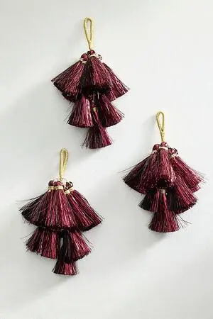 TERRAIN Mi Tassel Charm Ornaments, Set Of 3 - Burgundy