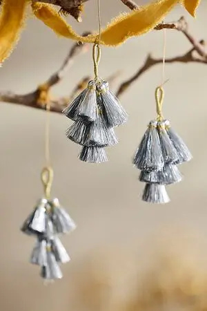 TERRAIN Mi Tassel Charm Ornaments, Set Of 3 - Silver