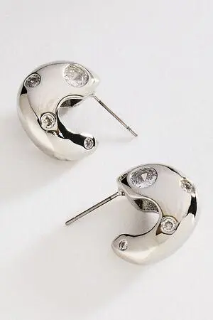 Anthropologie Chunky Bezel Crystal Hoops - Silver