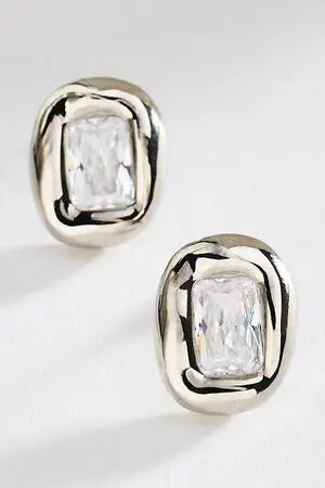 Anthropologie Gog Out Bezel Post Earrgs Silver