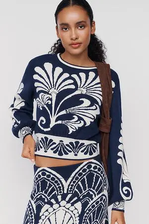 Farm Rio Tapestry Sweater - Blue Pattern