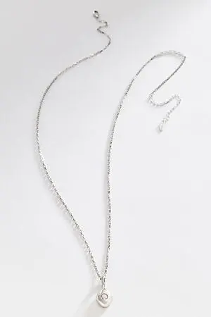 Anthropologie Bezel Crystal Pendant Necklace - Silver