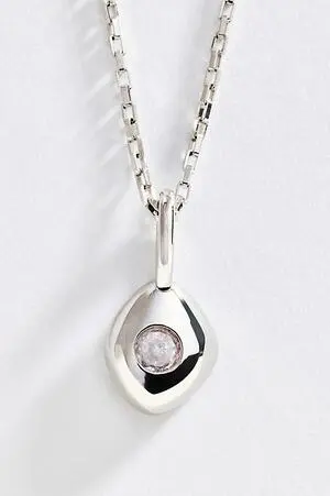 Anthropologie Bezel Crystal Pendant Necklace - Silver