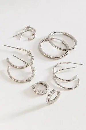 Anthropologie Foundation Hoops, Set Of 5 Silver