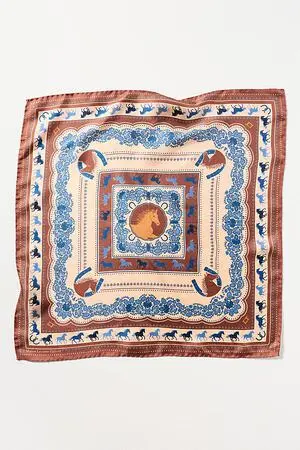 MAISON LECOMTE FLAMENT Equestrian 100% Silk Scarf - Chocolate