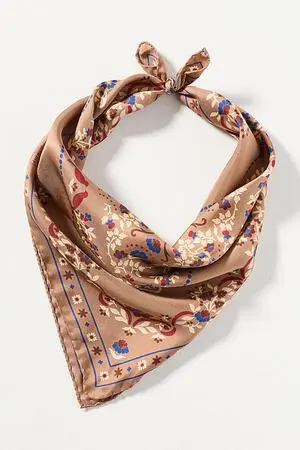 MAISON LECOMTE FLAMENT Secrete Garden 100% Silk Scarf Camel