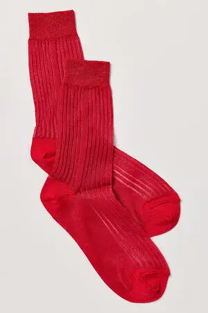 STEMS Fe Ribbed Metallic Crew Socks - Red