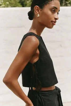 L*Space Rylee Len Blend Side Tie Cropped Blouse - Black