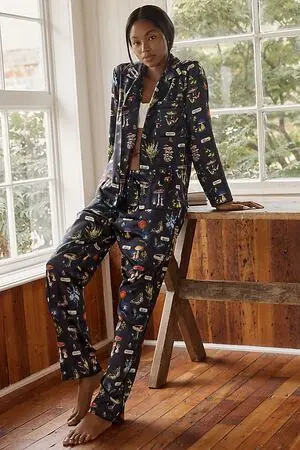 FLEUR DU MAL Boyfriend Pajama Bottoms - Black Pattern
