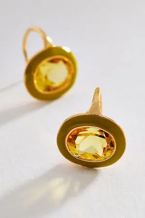 Anthropologie Crystal Enamel French Hook Earrgs Lime