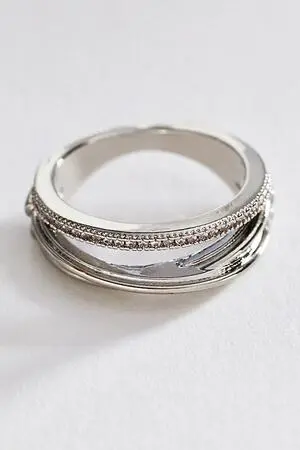 Anthropologie Stacked Crystal Rg Silver