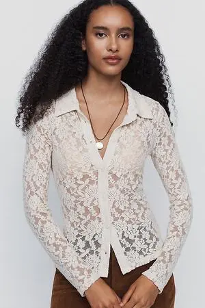 Sanctuary Dreamer Sheer Lace Top - Bone