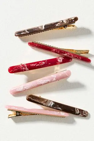 Anthropologie Marble Res Hair Clips, Set Of 6 - Pink Pattern