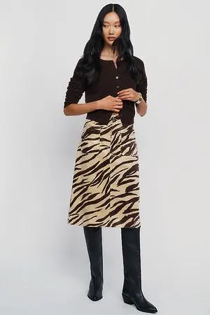 Maeve Colette Corduroy Midi Skirt - Brown Pattern