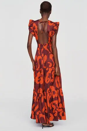DE LORETA Ruffle Maxi Dress - Red Pattern