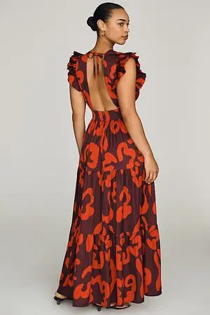 DE LORETA Ruffle Maxi Dress - Red Pattern