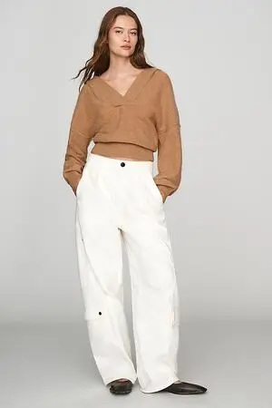 PILCRO 100% Cashmere V-neck Sweater - Tan