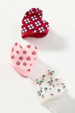 FRASIER STERLING Small Hair Claw Clips, Set Of 3 - Pink Pattern
