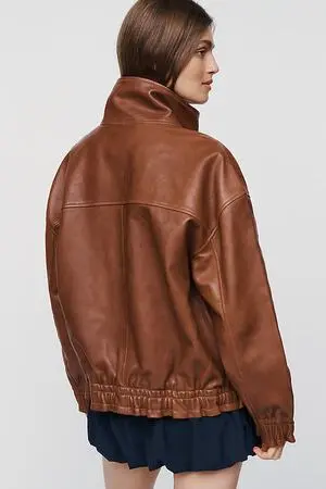 Maeve Leather Funnel Neck Jacket