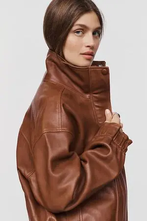Maeve Leather Funnel Neck Jacket