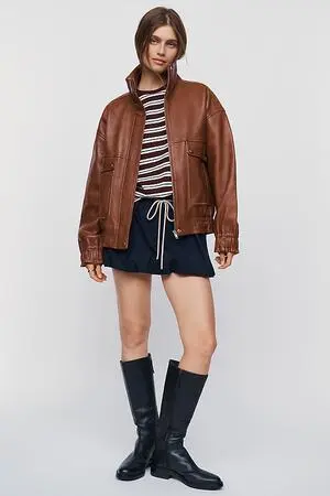 Maeve Leather Funnel Neck Jacket