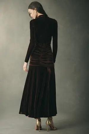 Bardot Velour Mock-neck Maxi Dress - Chocolate