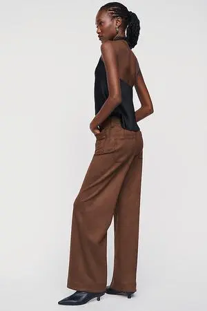 Maeve Merricksart X Colette Faux Suede Full Length Pants - Bark
