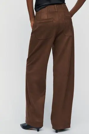 Maeve Merricksart X Colette Faux Suede Full Length Pants - Bark