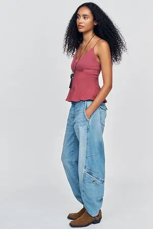 PILCRO Kaye Mid Rise Barrel Leg Jeans - Light Denim
